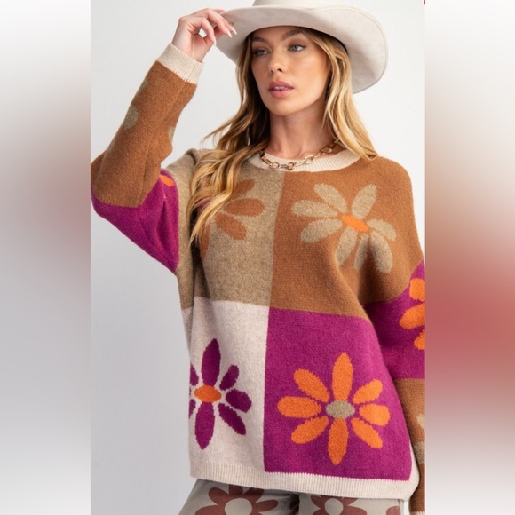 easel | Sweaters | 83 Easel Floral Color Block Knit Sweaterpullover ...